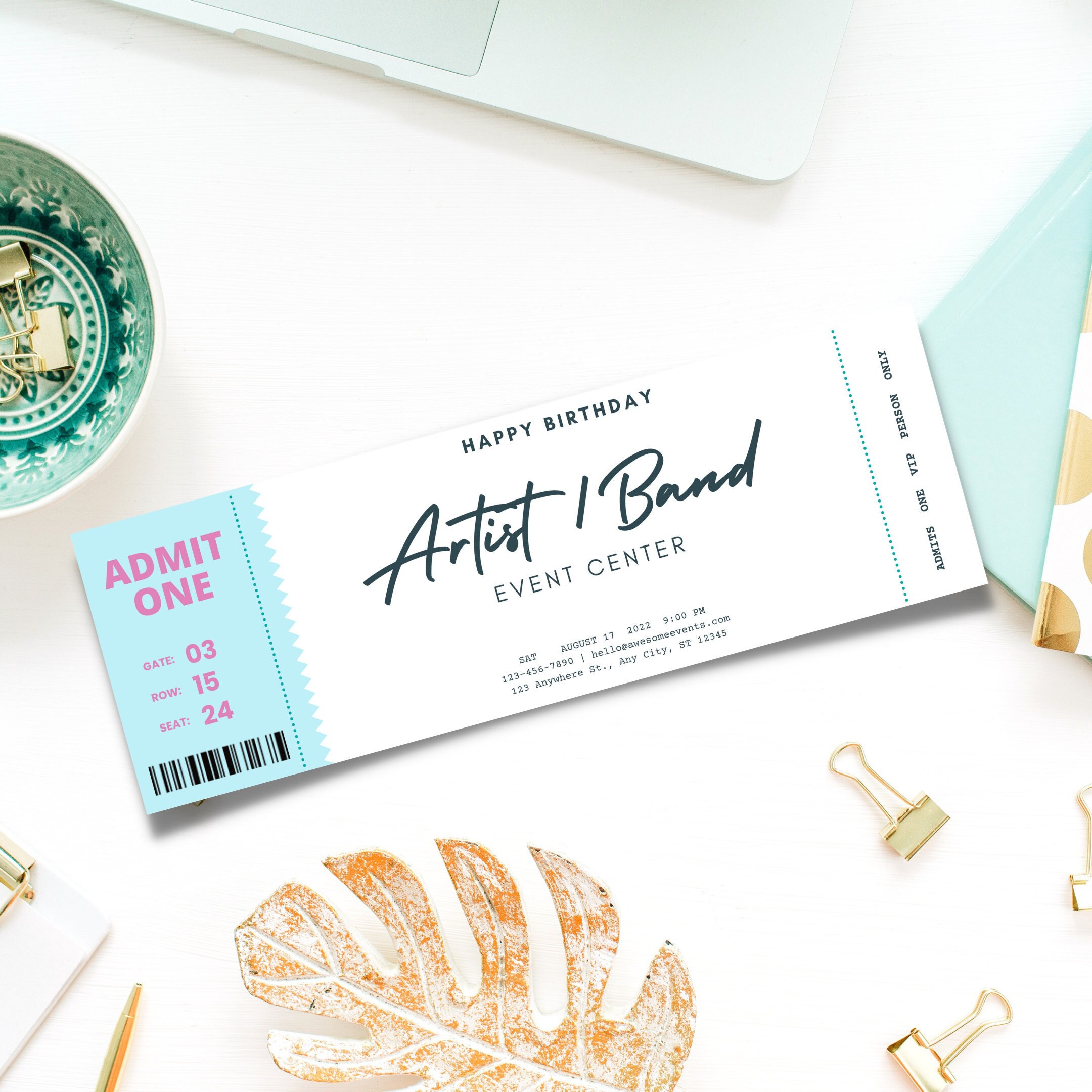 Concert Ticket Template, Concert Ticket, Voucher Template, Editable ...
