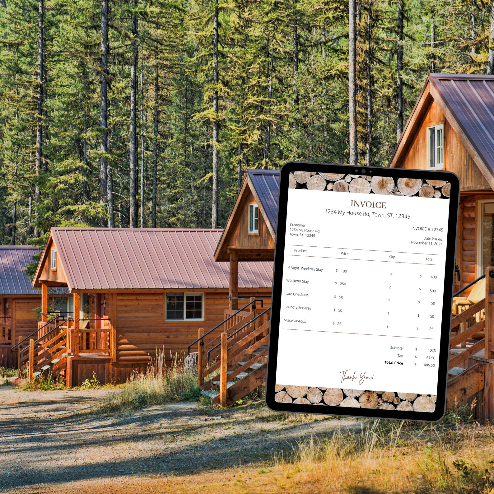 Cabin Invoice Airbnb Host Customized in Canva, Airbnb Template, Rental ...