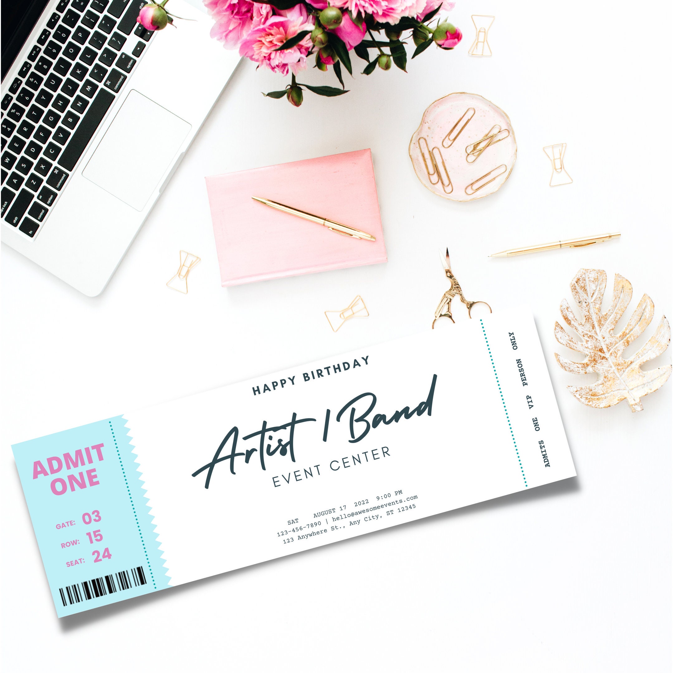 Concert Ticket Template, Concert Ticket, Voucher Template, Editable ...