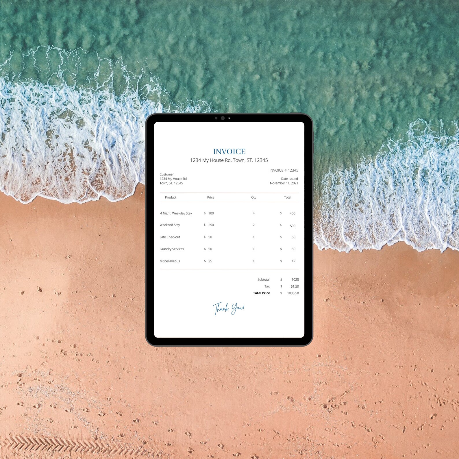 Beach Invoice Airbnb Host Customized in Canva, Airbnb Template, Rental ...