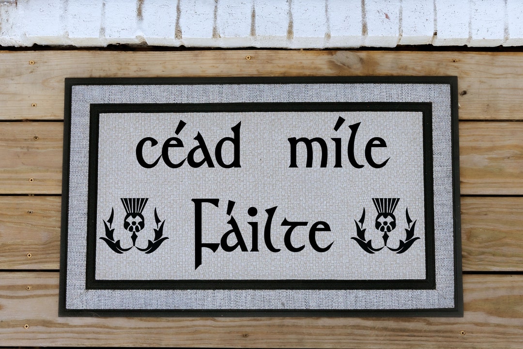 Thousand Welcomes Scottish Doormat Gaelic Doormats Thistle Print ...