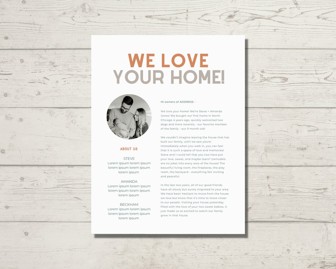 Cute Editable Home Buyer Love Letter Template We Love Your Home Realtor ...