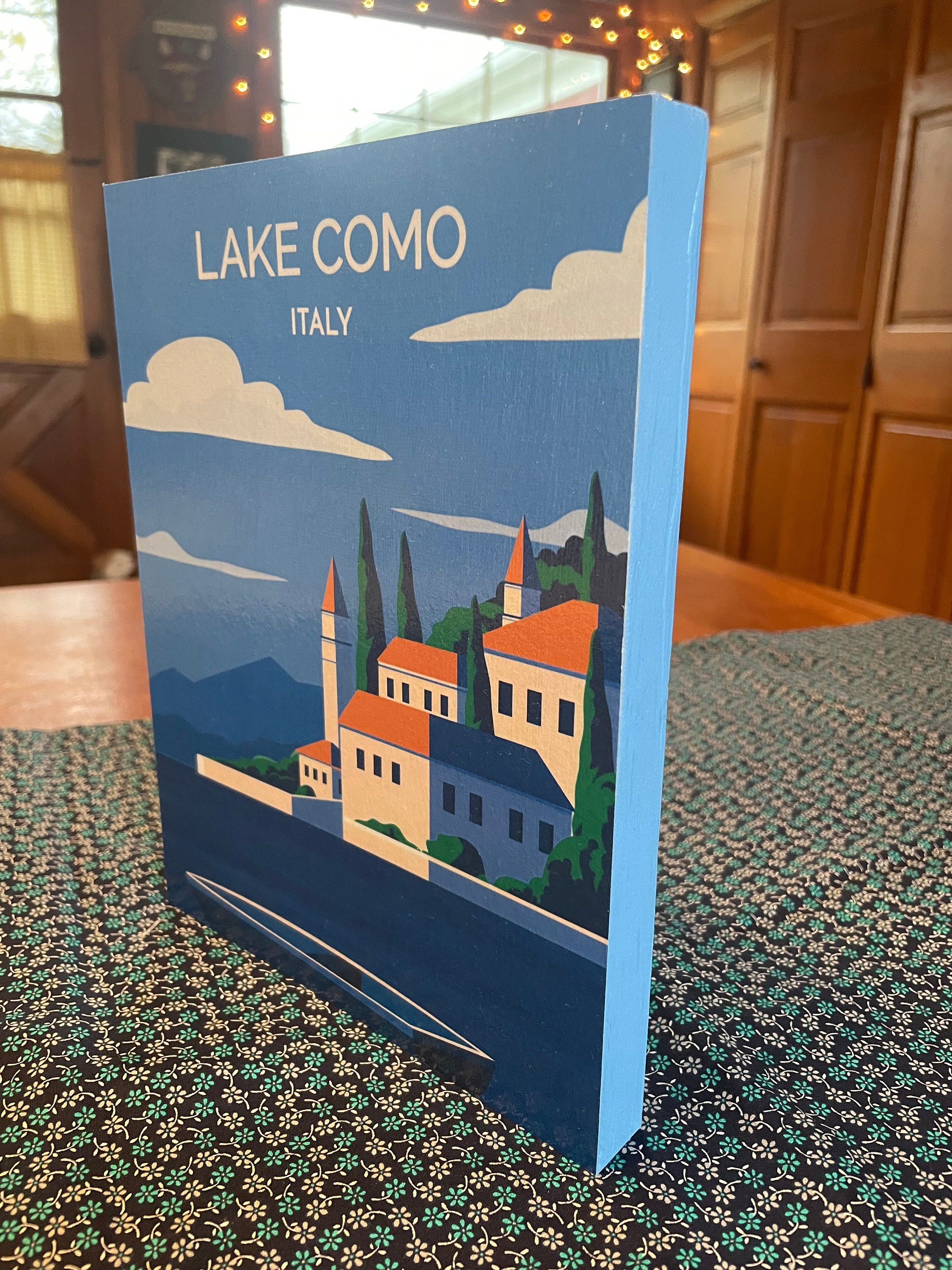 Retro Italian Lake Como Travel Poster on Pine Wood Handmade - Etsy