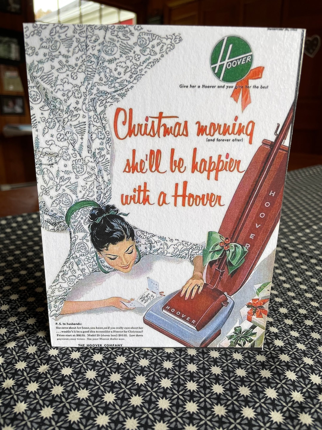 Vintage Image of Woman With Hoover Vacuum on Christmas Morning on Pine ...
