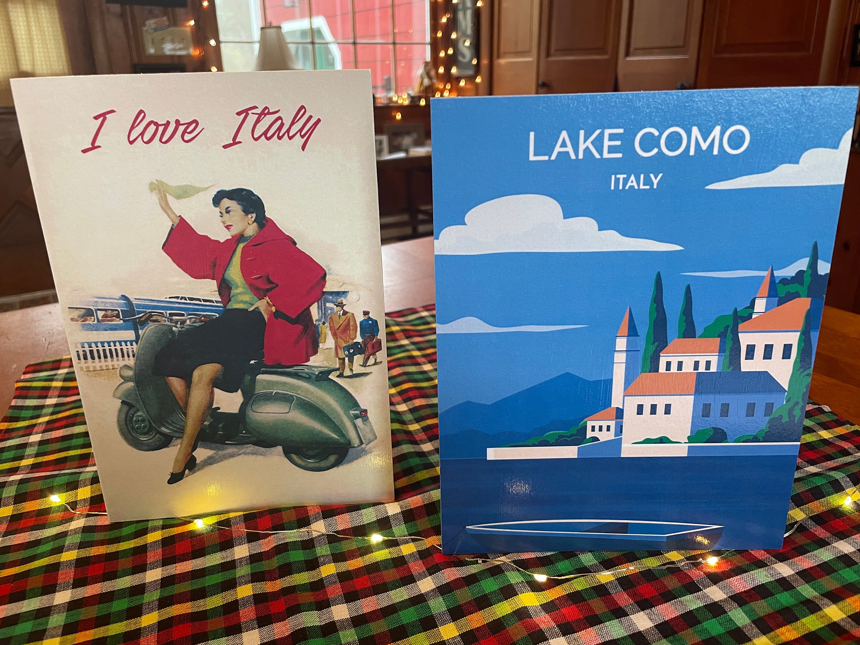 Retro Italian Lake Como Travel Poster on Pine Wood Handmade - Etsy
