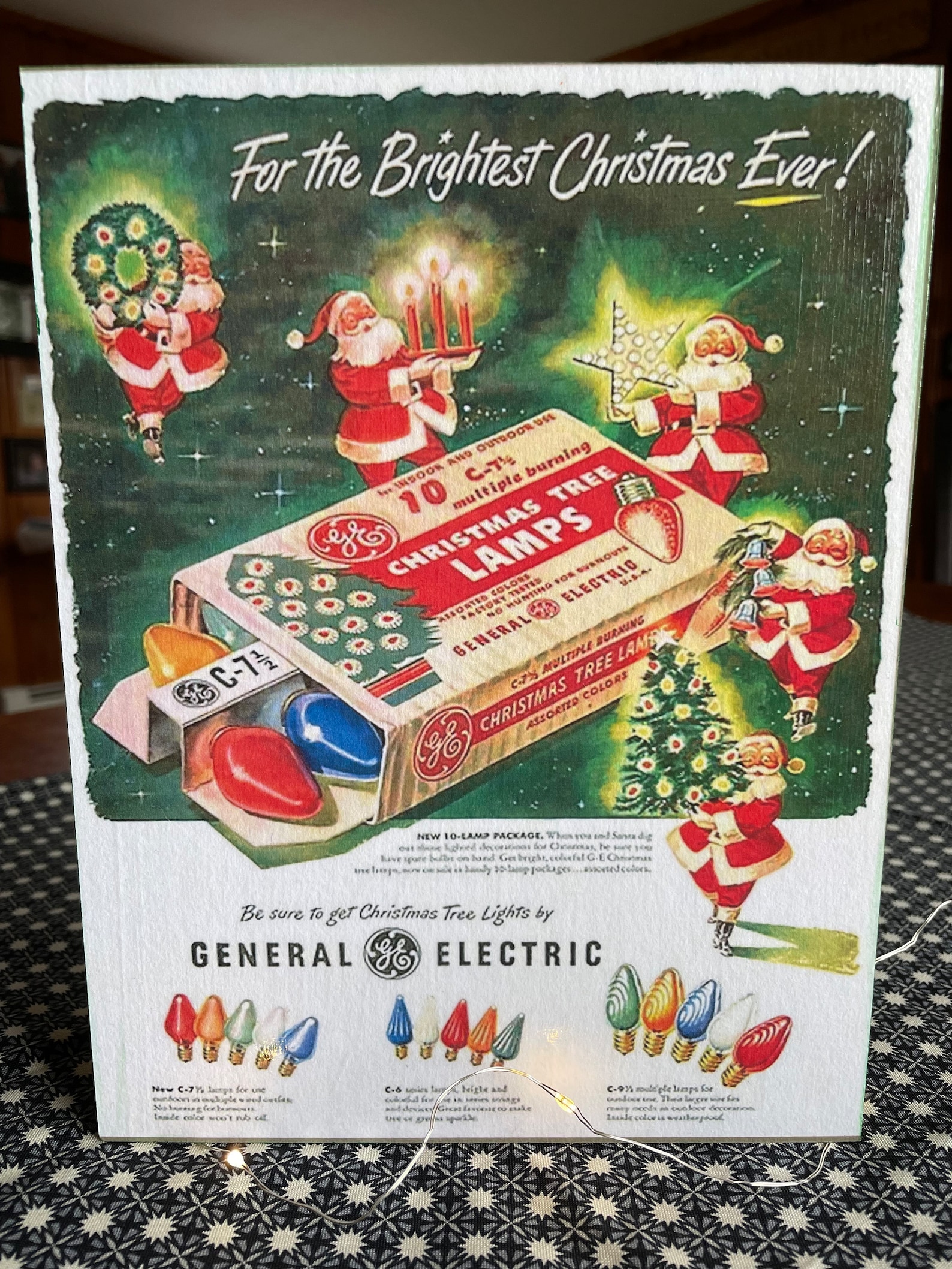 Vintage General Electric Holiday Lights Ad With Santas on Pine - Etsy