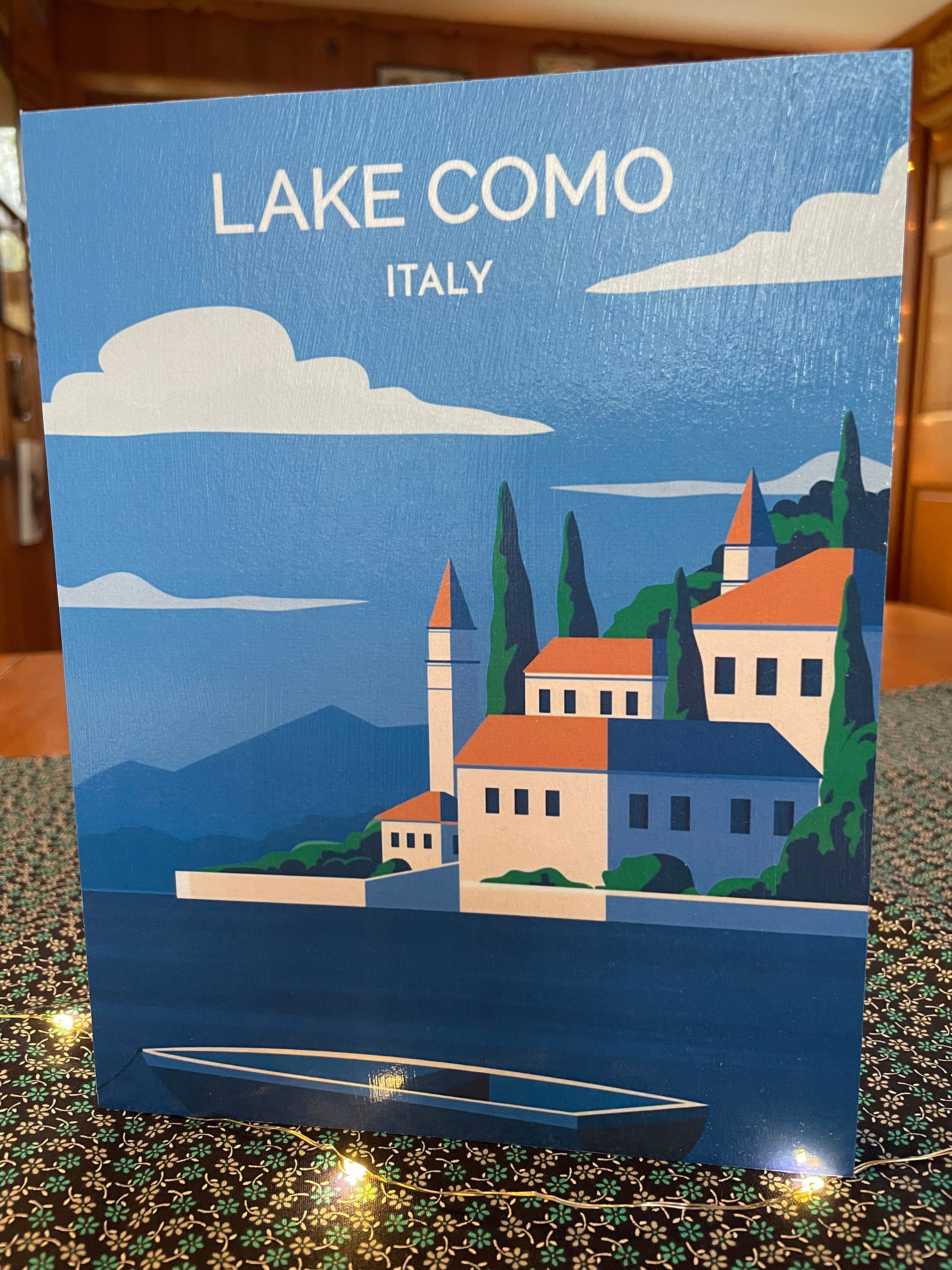 Retro Italian Lake Como Travel Poster on Pine Wood Handmade - Etsy