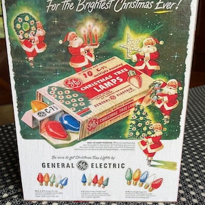 Vintage General Electric Holiday Lights Ad With Santas on Pine Wood - Etsy
