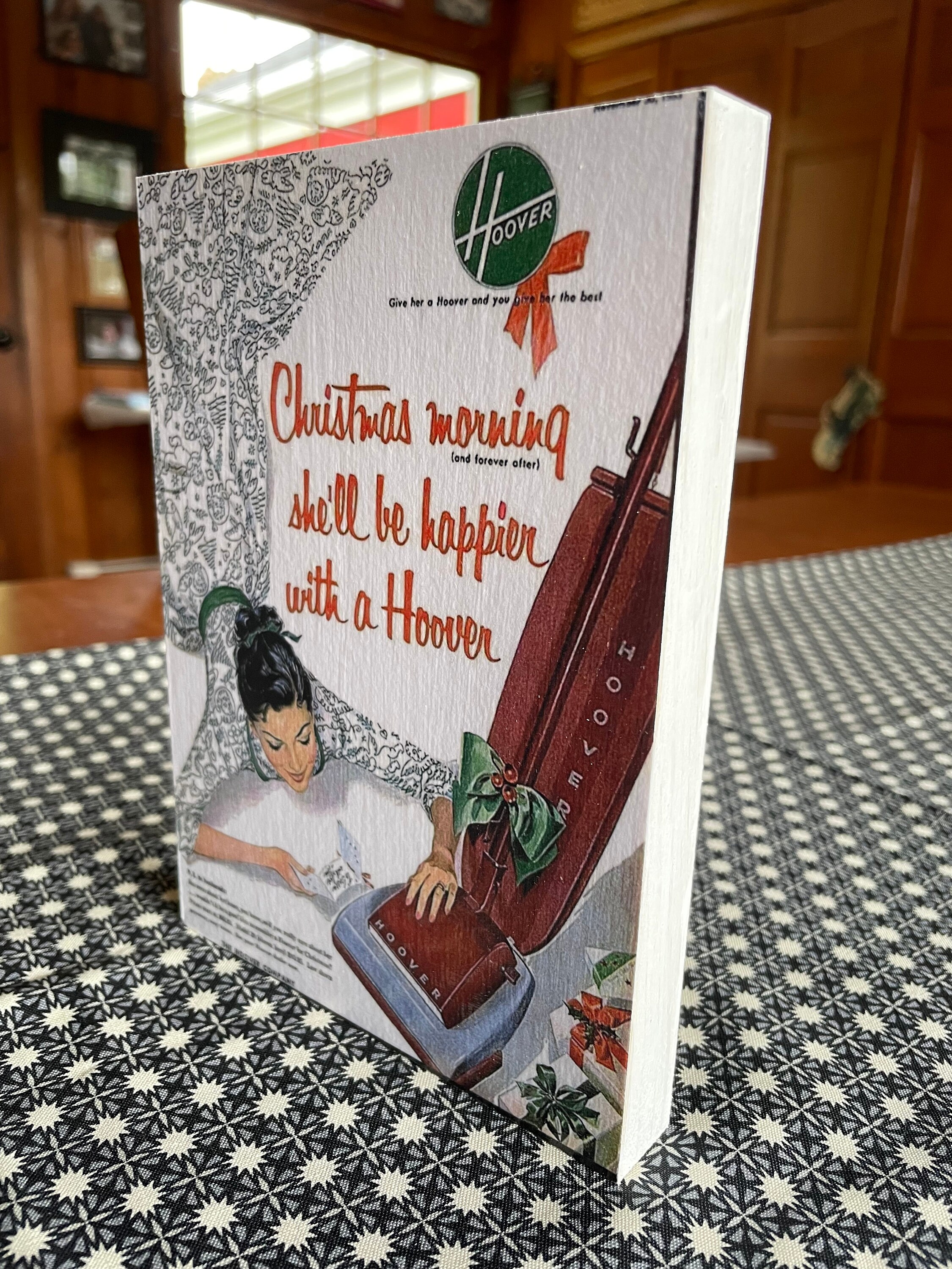 Vintage Image of Woman With Hoover Vacuum on Christmas Morning on Pine ...