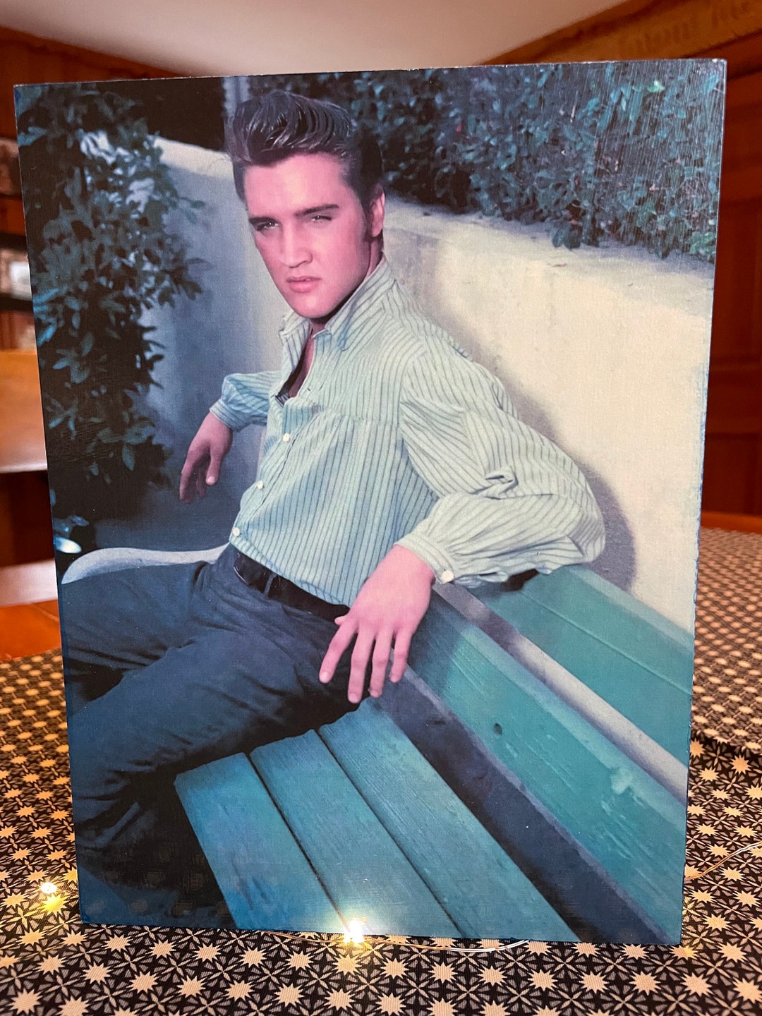 Iconic Image of Elvis Presley Sitting on A Bench Handmade on Pine Wood ...