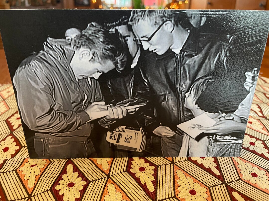 Fantastic Image of James Dean Signing Autographs Handmade on Pine Wood ...
