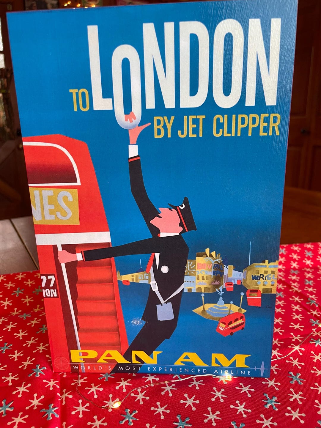 Cheerful Pan Am London Travel Poster Handmade on Pine Wood - Etsy