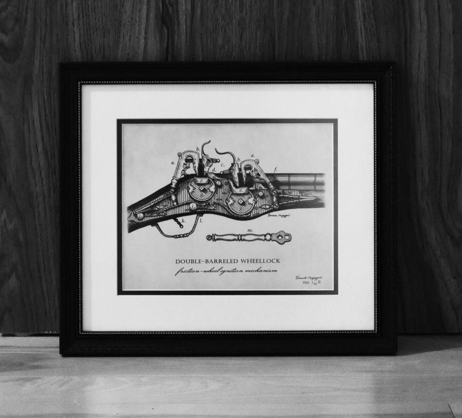 Diagram of a Double-barreled Wheellock Mechanism. digital Download Ink ...