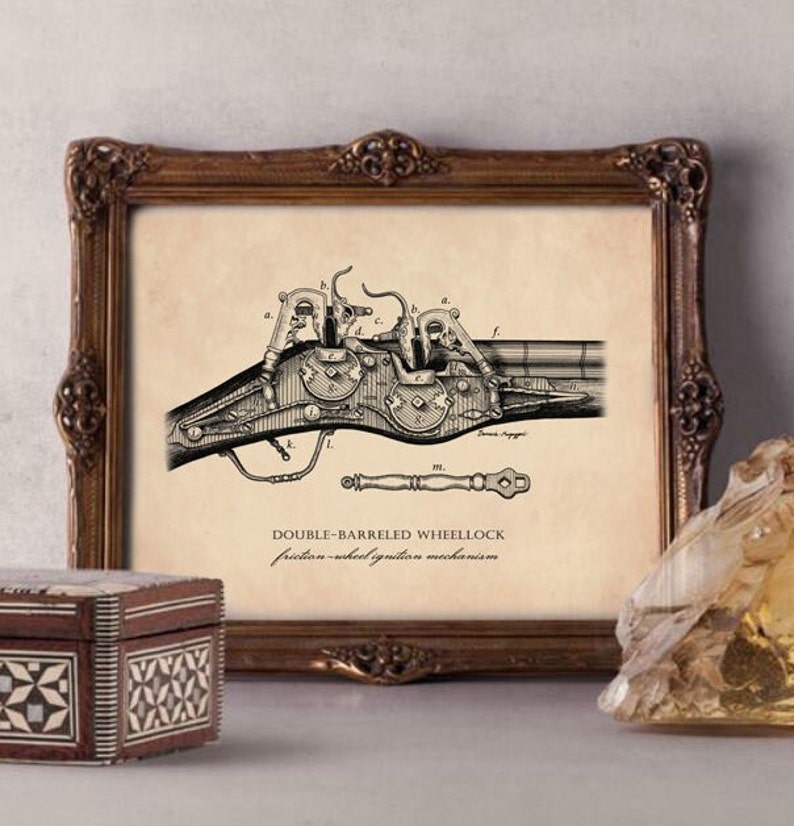 Diagram of a Double-barreled Wheellock Mechanism. digital Download Ink ...