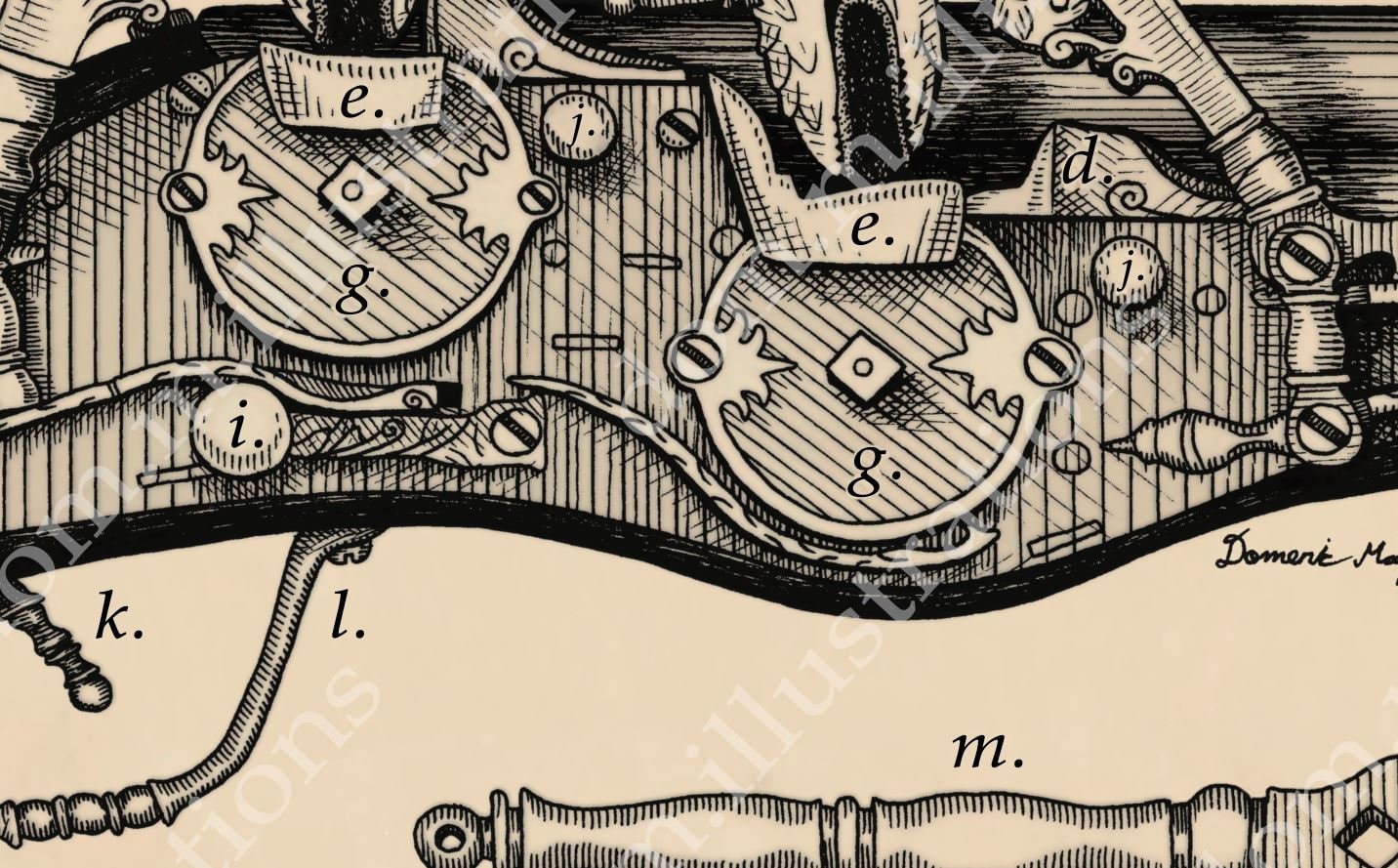 Diagram of a Double-barreled Wheellock Mechanism. digital Download Ink ...