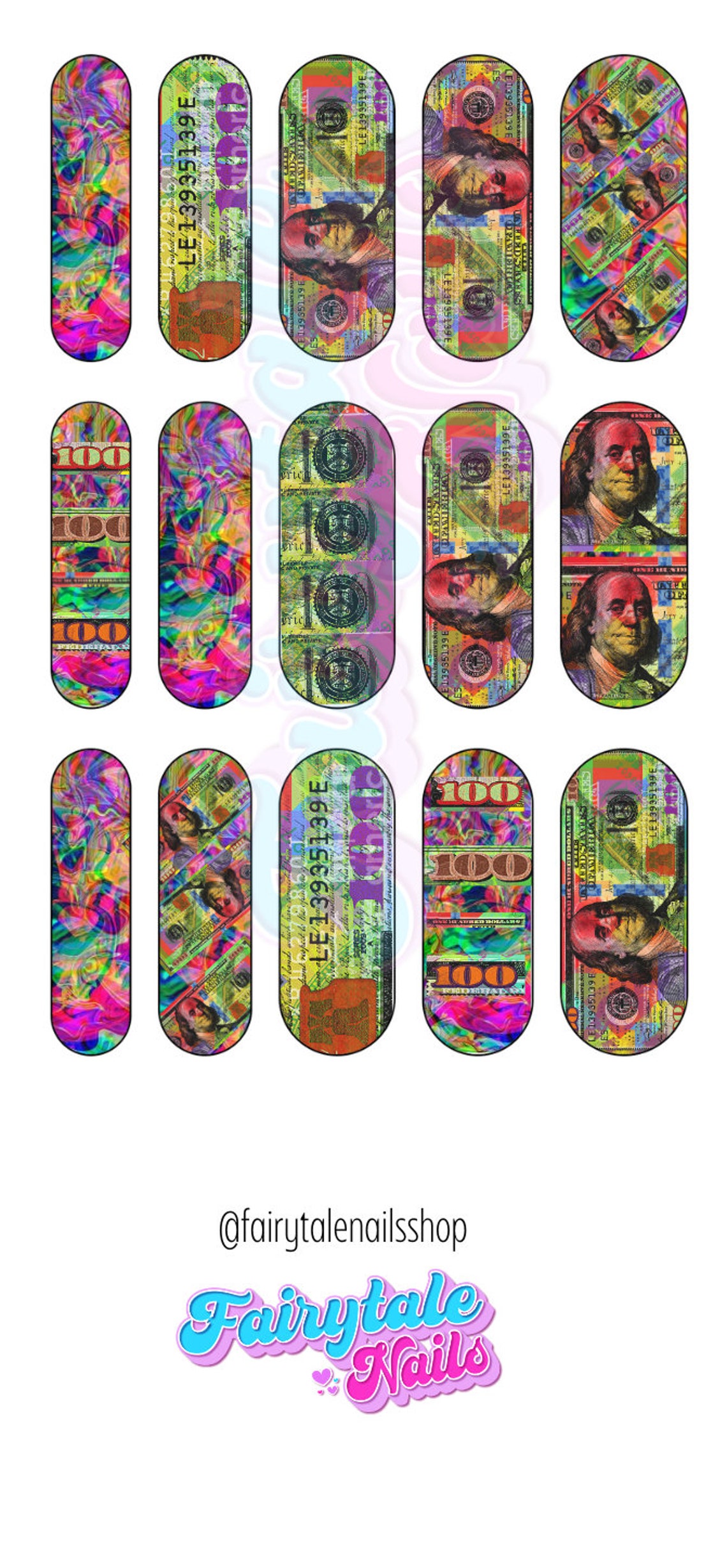 PAPER Chaser-colorful Money Nail Decals 40mm-fits 1XL-2XL Nail - Etsy