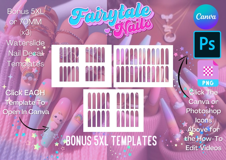 Waterslide Nail Decal Templates Frenchtip & Square Tip + Bonus 5XL ...