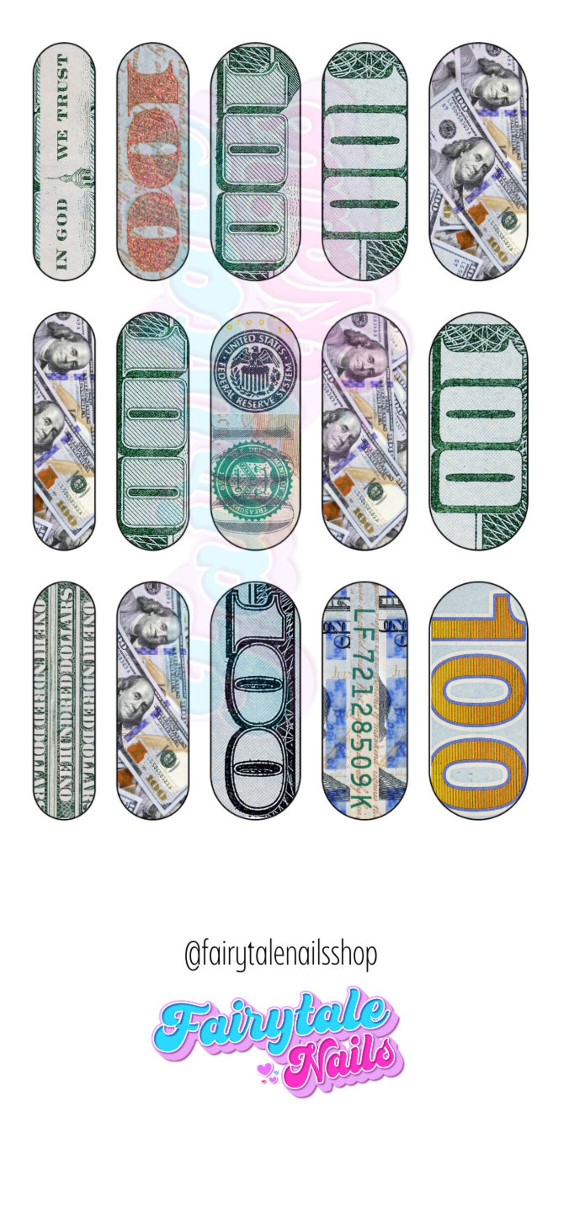 PAPER Chaser-colorful Money Nail Decals 40mm-fits 1XL-2XL Nail - Etsy