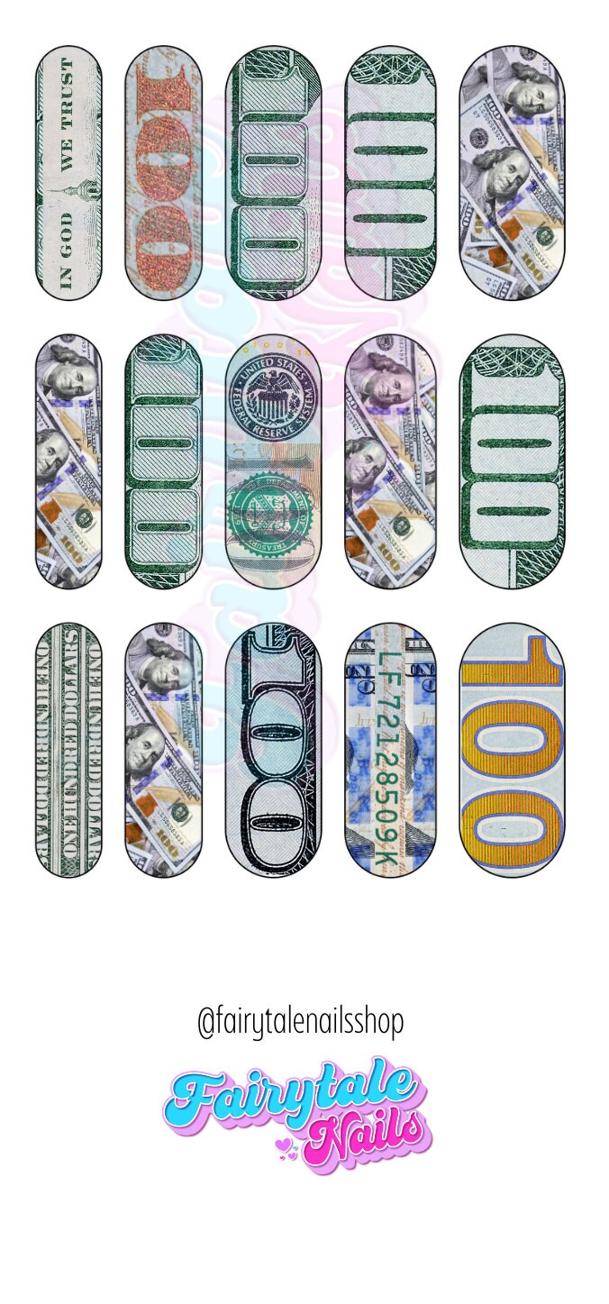 PAPER Chaser-colorful Money Nail Decals 40mm-fits 1XL-2XL Nail - Etsy