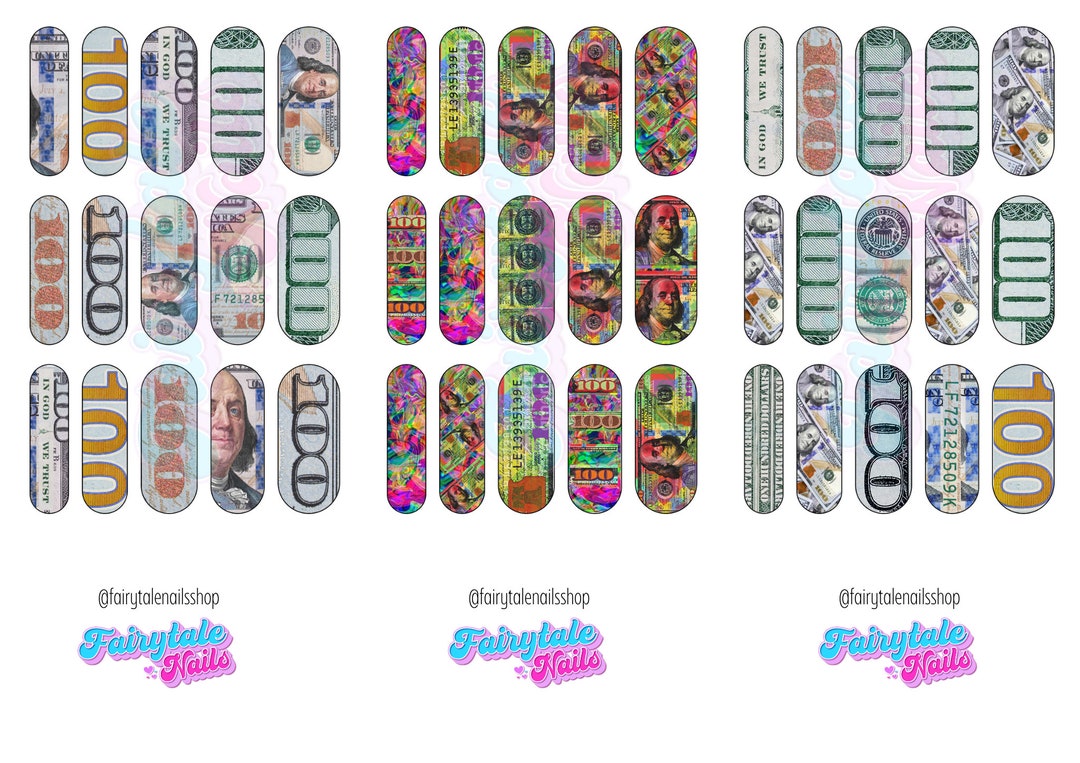 PAPER Chaser-colorful Money Nail Decals 40mm-fits 1XL-2XL Nail Tips - Etsy