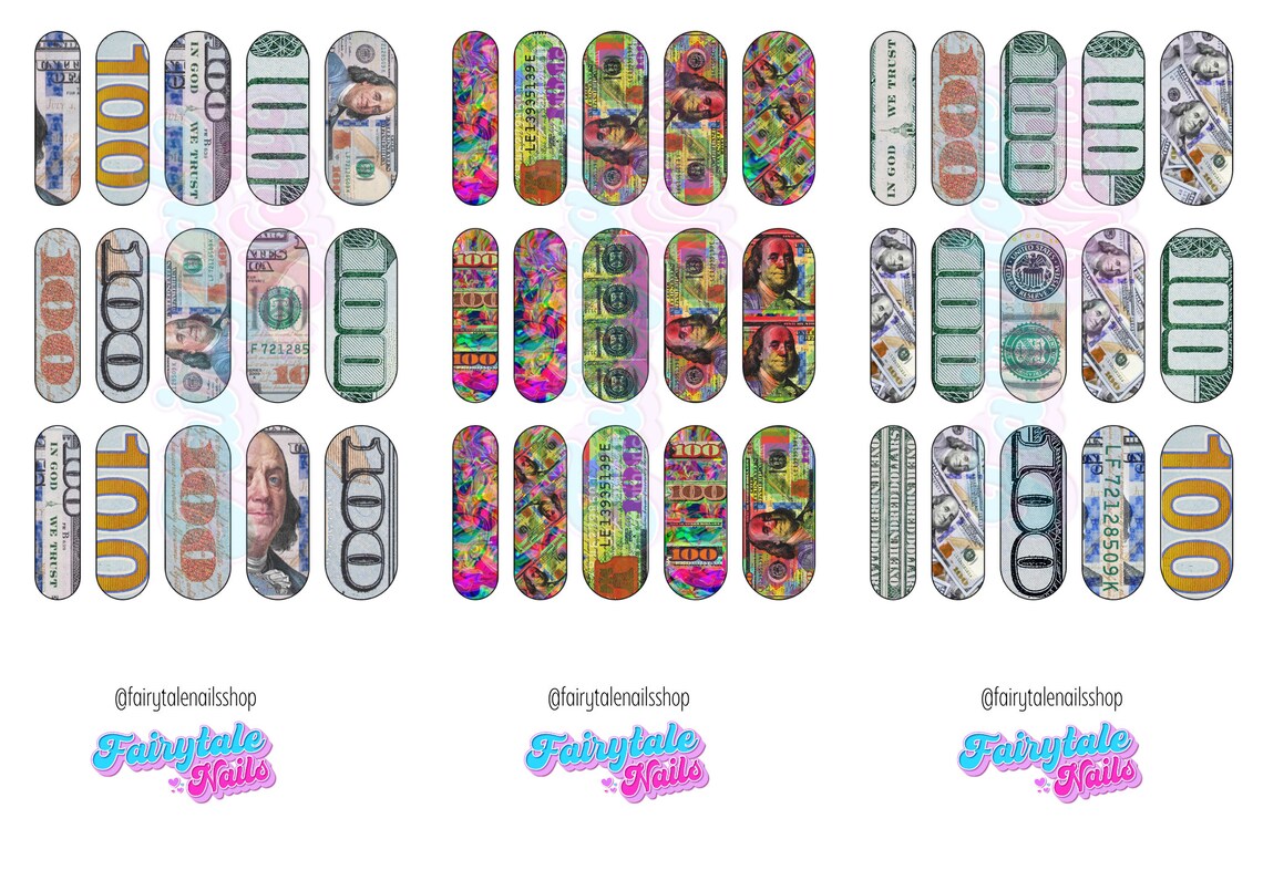PAPER Chaser-colorful Money Nail Decals 40mm-fits 1XL-2XL Nail - Etsy