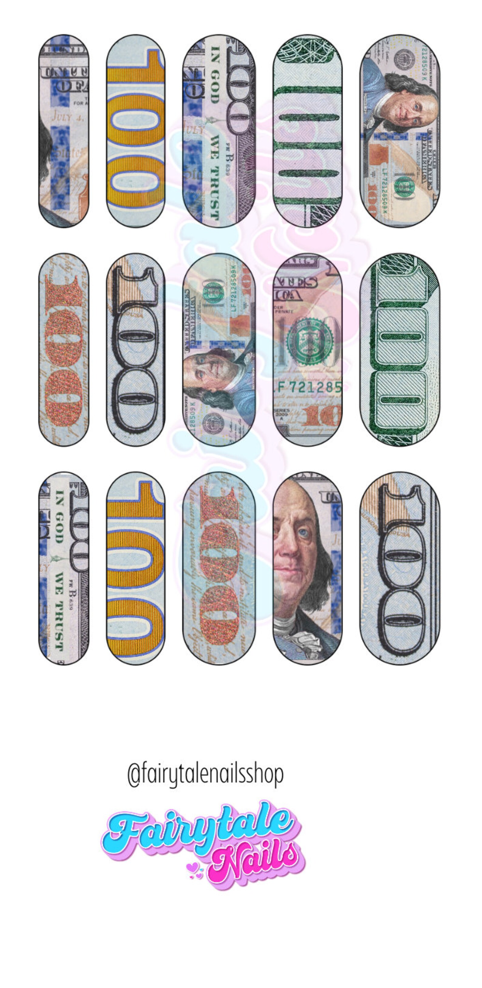 PAPER Chaser-colorful Money Nail Decals 40mm-fits 1XL-2XL Nail - Etsy