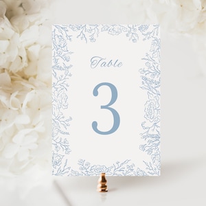 Light Blue Floral Wedding Table Numbers, Printable Table Numbers ...