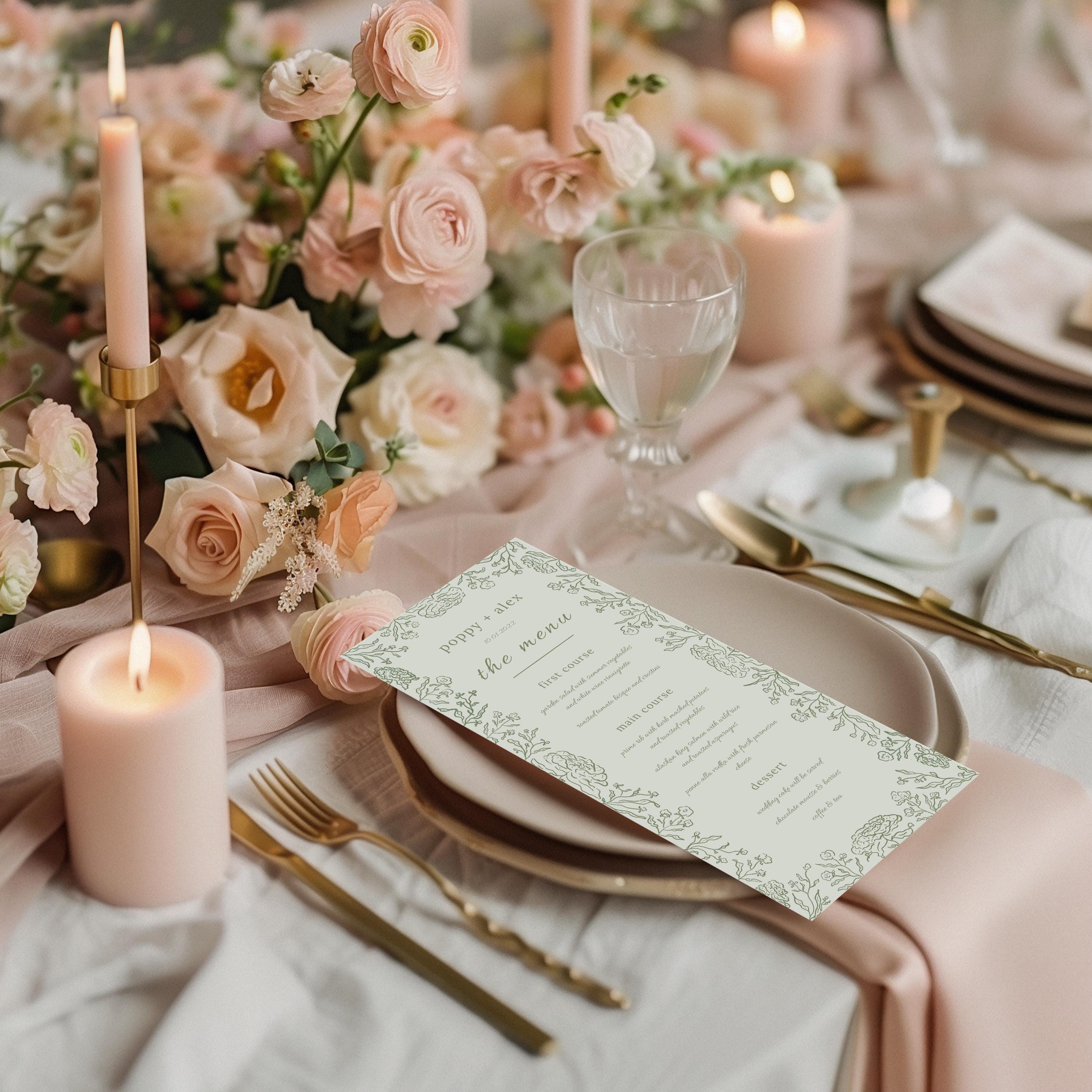 Green Wedding Menu Template, Printable Wedding Menu, Floral Wedding ...