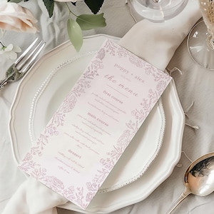 Pink Wedding Menu Template, Printable Wedding Menu, Floral Wedding ...
