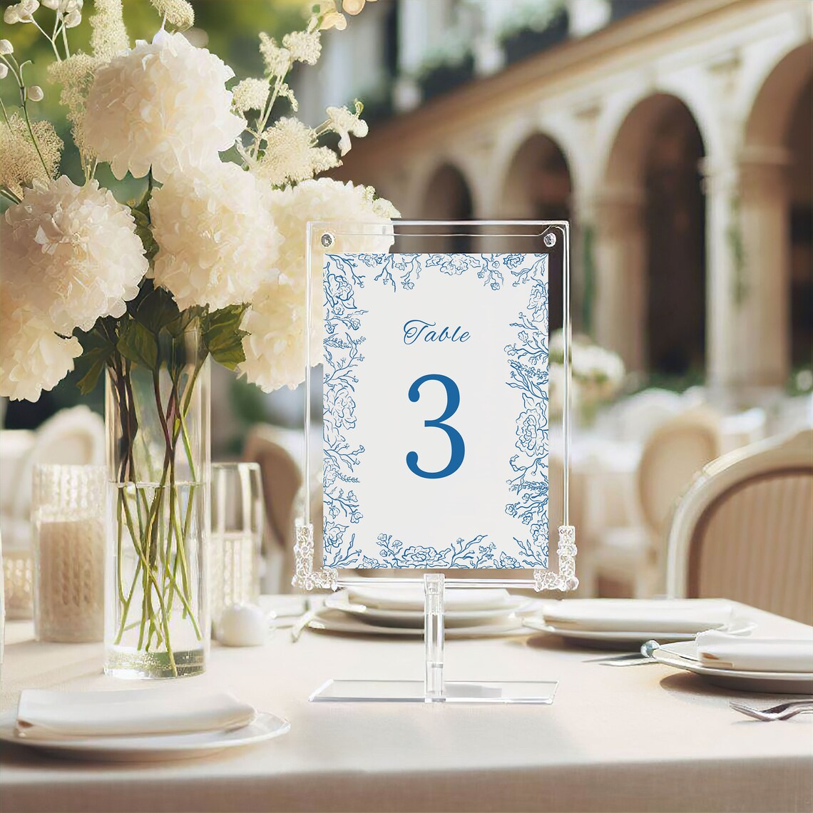 Classic Blue Wedding Table Numbers, Printable Table Numbers, Floral ...