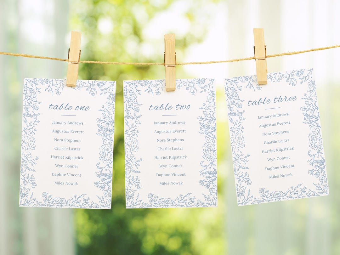 Light Blue Seating Chart Card Template, Printable Seating Chart Card ...