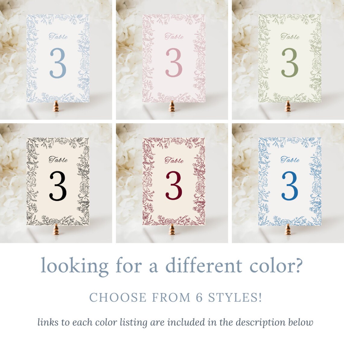 Classic Blue Wedding Table Numbers, Printable Table Numbers, Floral ...