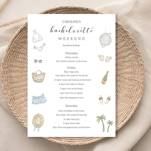 Beach Bachelorette Weekend Itinerary Template, Poolside Bachelorette ...