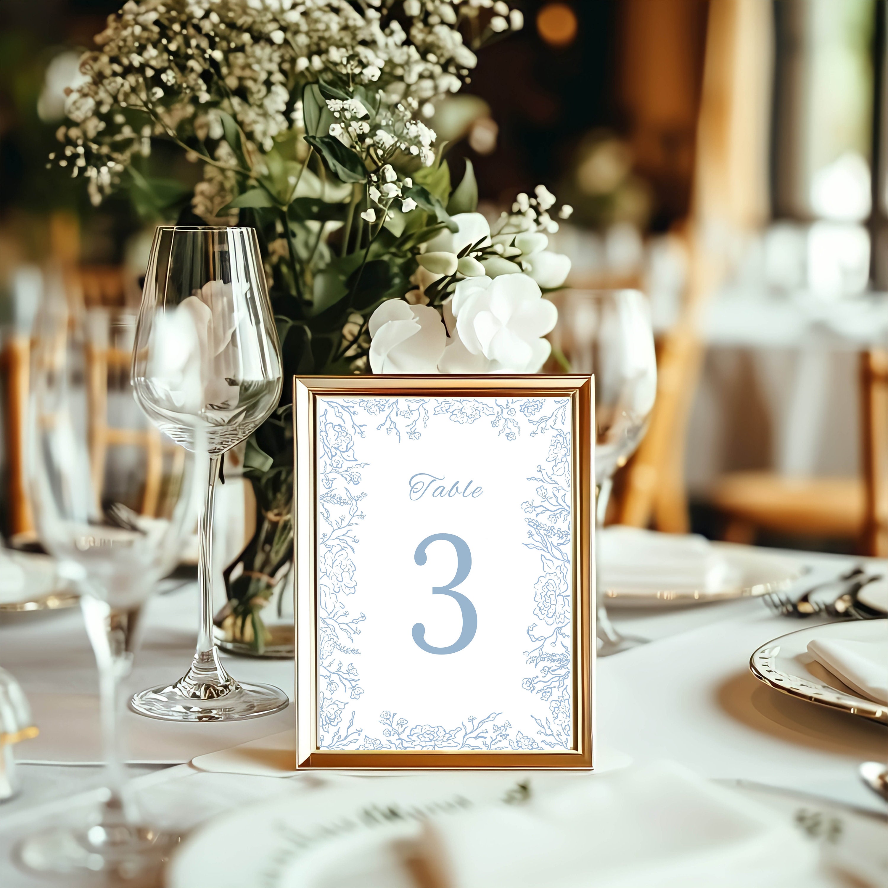 Light Blue Floral Wedding Table Numbers, Printable Table Numbers ...