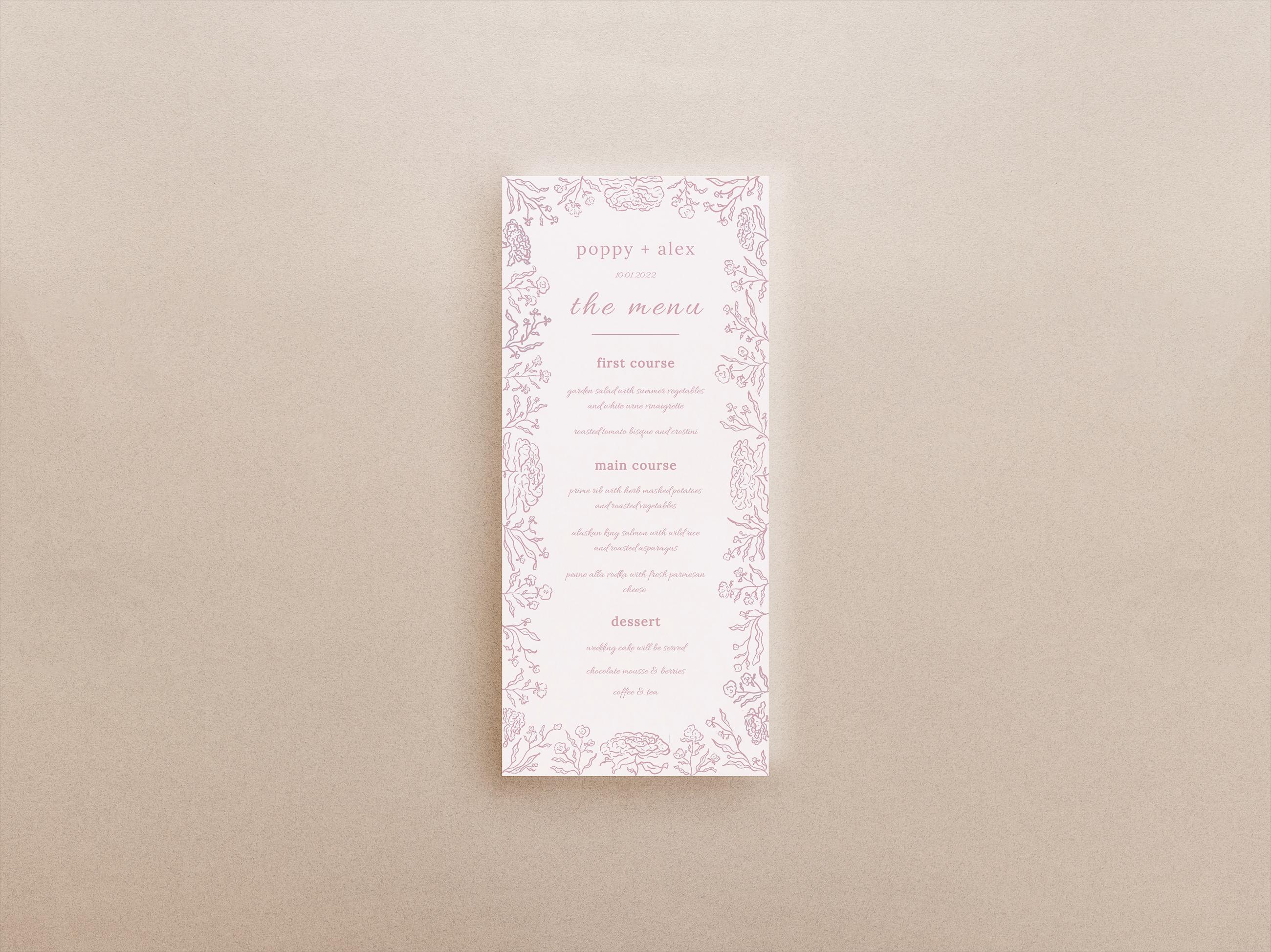 Pink Wedding Menu Template, Printable Wedding Menu, Floral Wedding ...