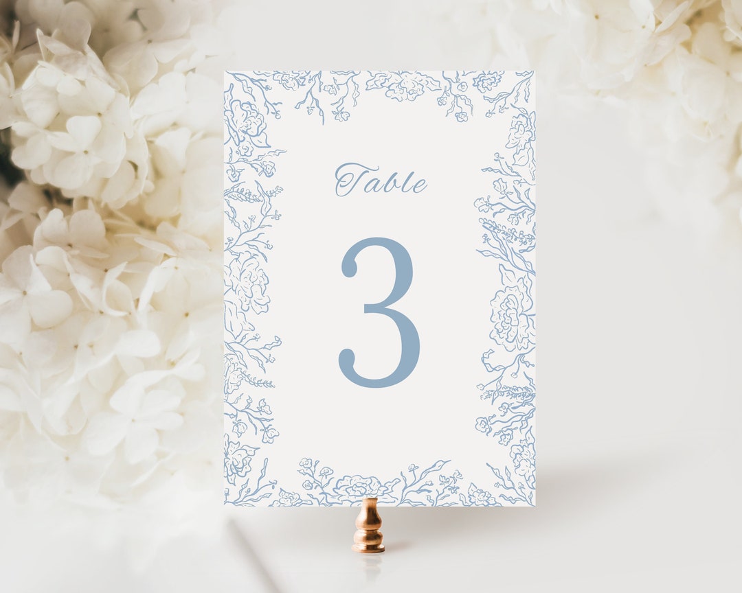Light Blue Floral Wedding Table Numbers, Printable Table Numbers ...