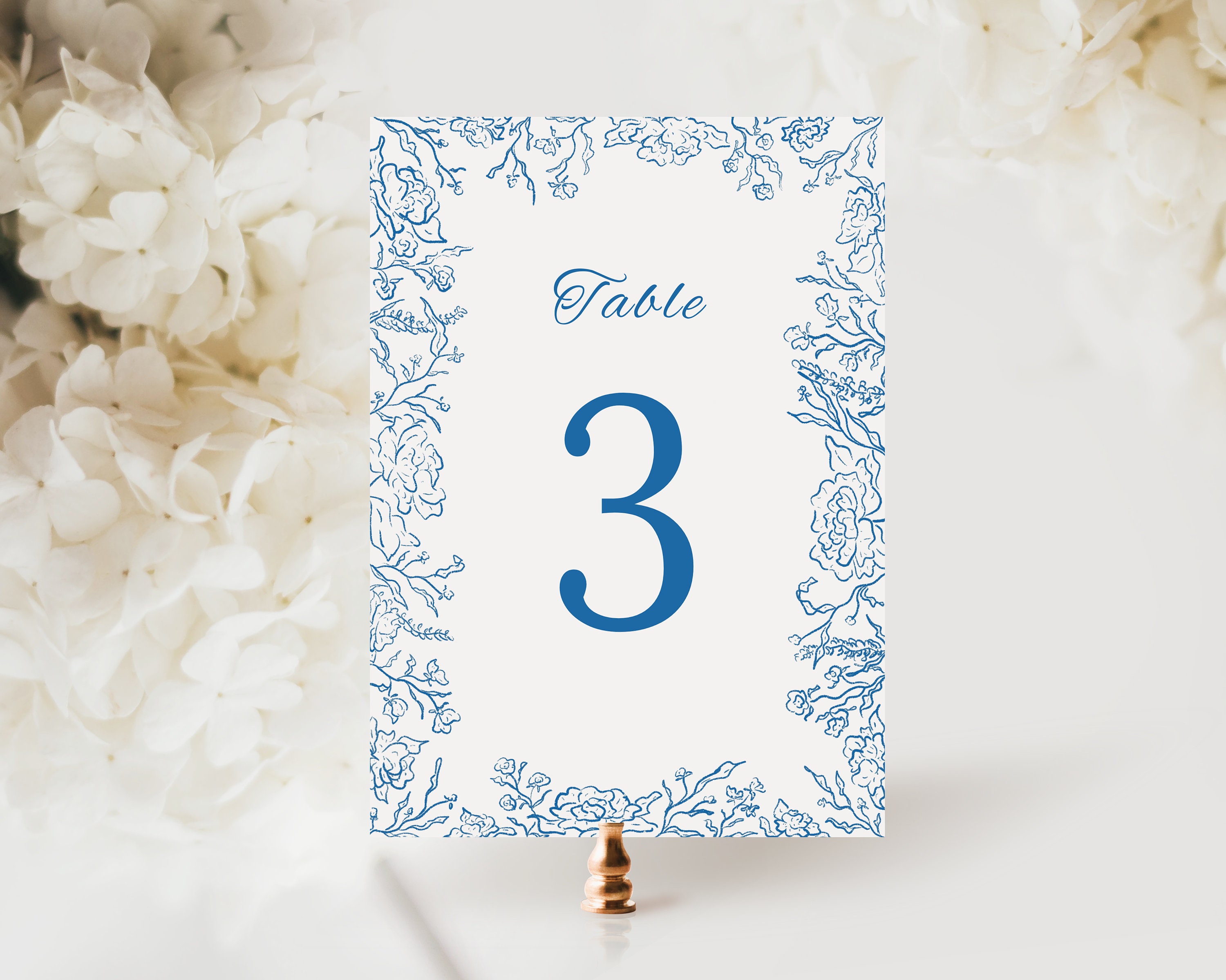 Classic Blue Wedding Table Numbers, Printable Table Numbers, Floral ...