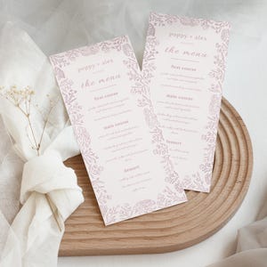 Pink Wedding Menu Template, Printable Wedding Menu, Floral Wedding ...