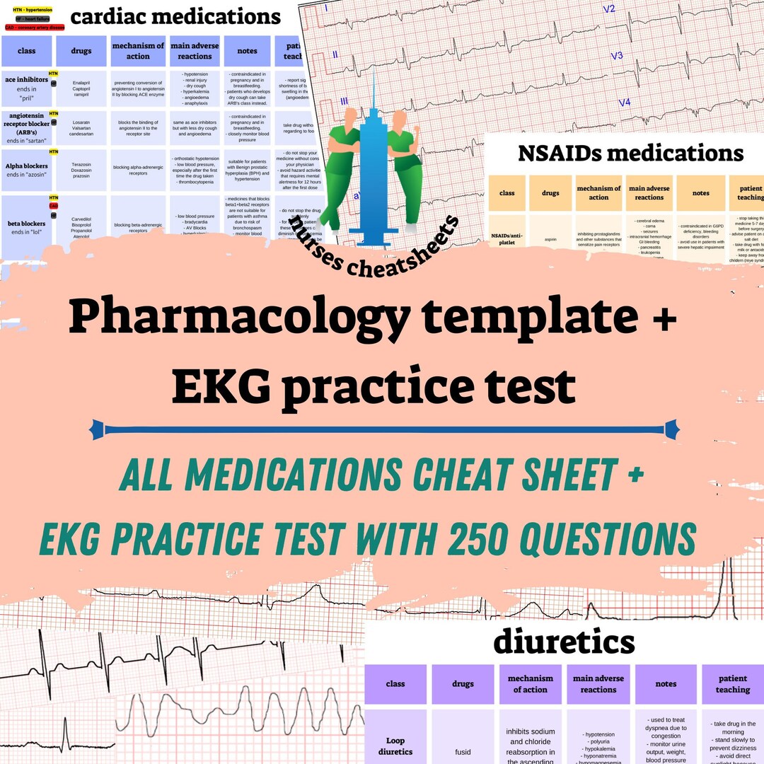 Pharmacology Template Cheat Sheet EKG Practice Test 250 - Etsy UK