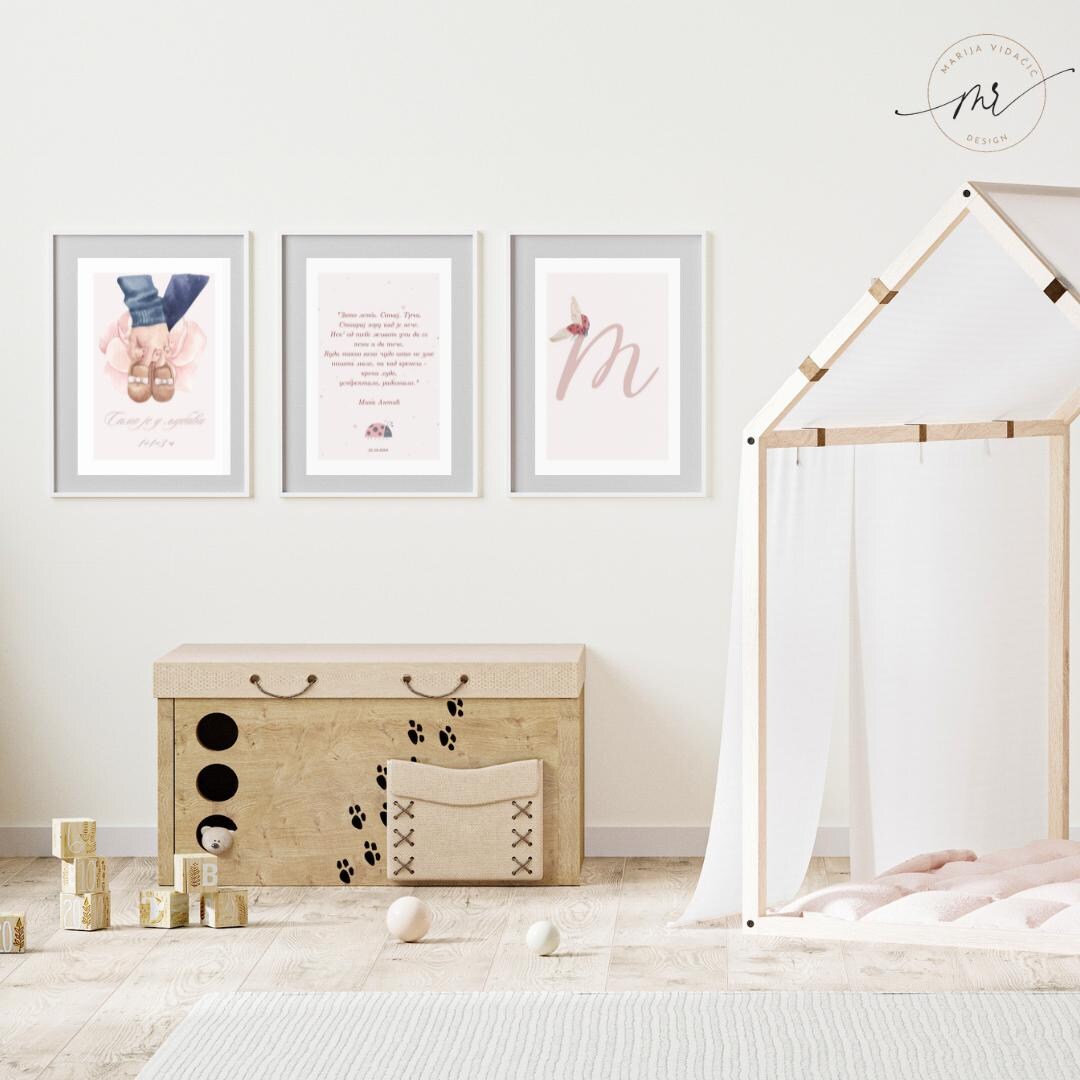 Set of 3 Custom Baby Girl Nursery Wall Posters | Baby Born Nursery Wall ...