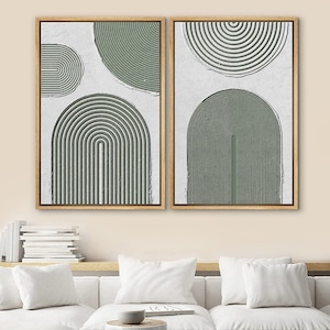 Dustinway Framed Canvas Print Wall Art Set of 2 Green Arches Abstract ...