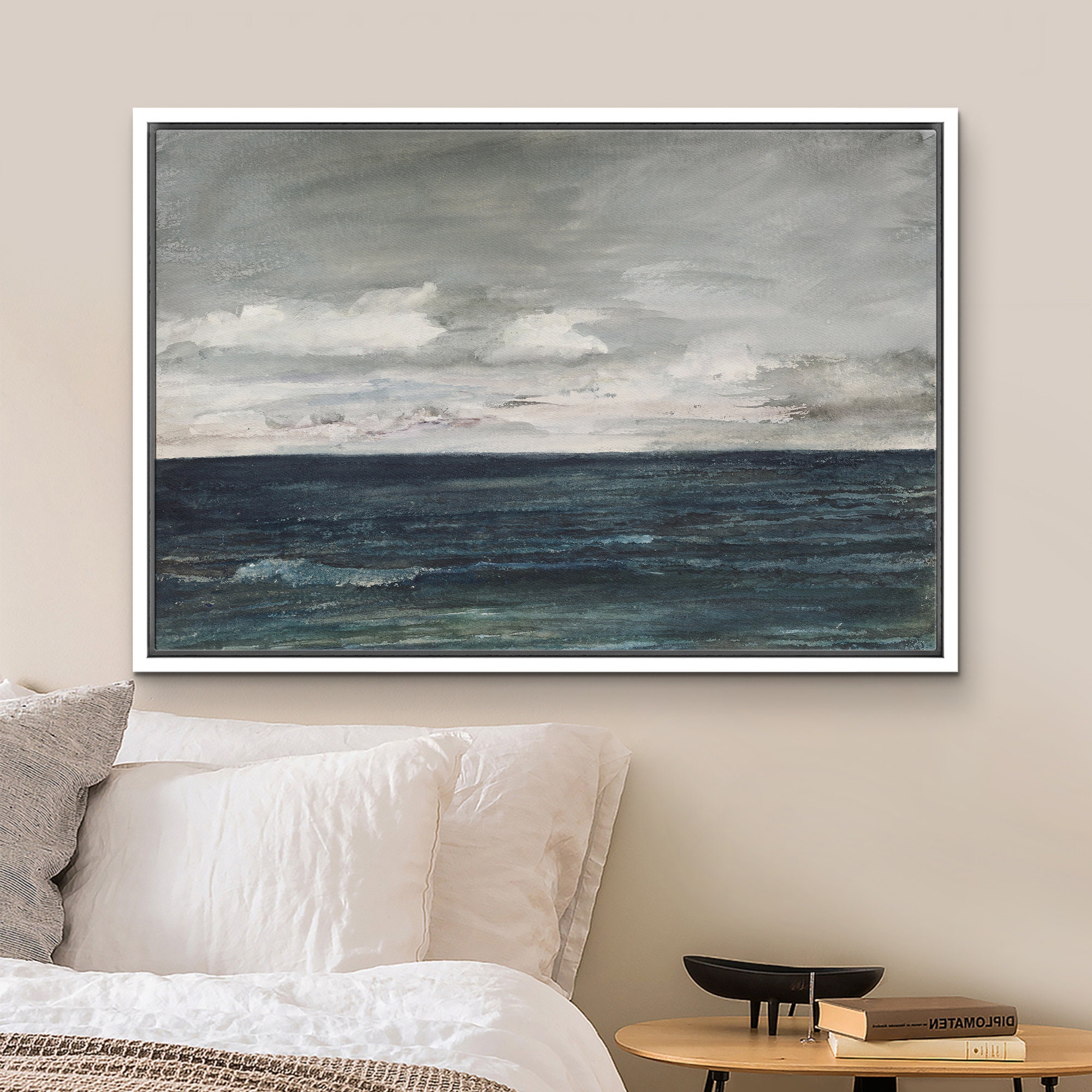 Dustinway Framed Canvas Print Wall Art Cloudy Sky Beach Ocean Landscape ...