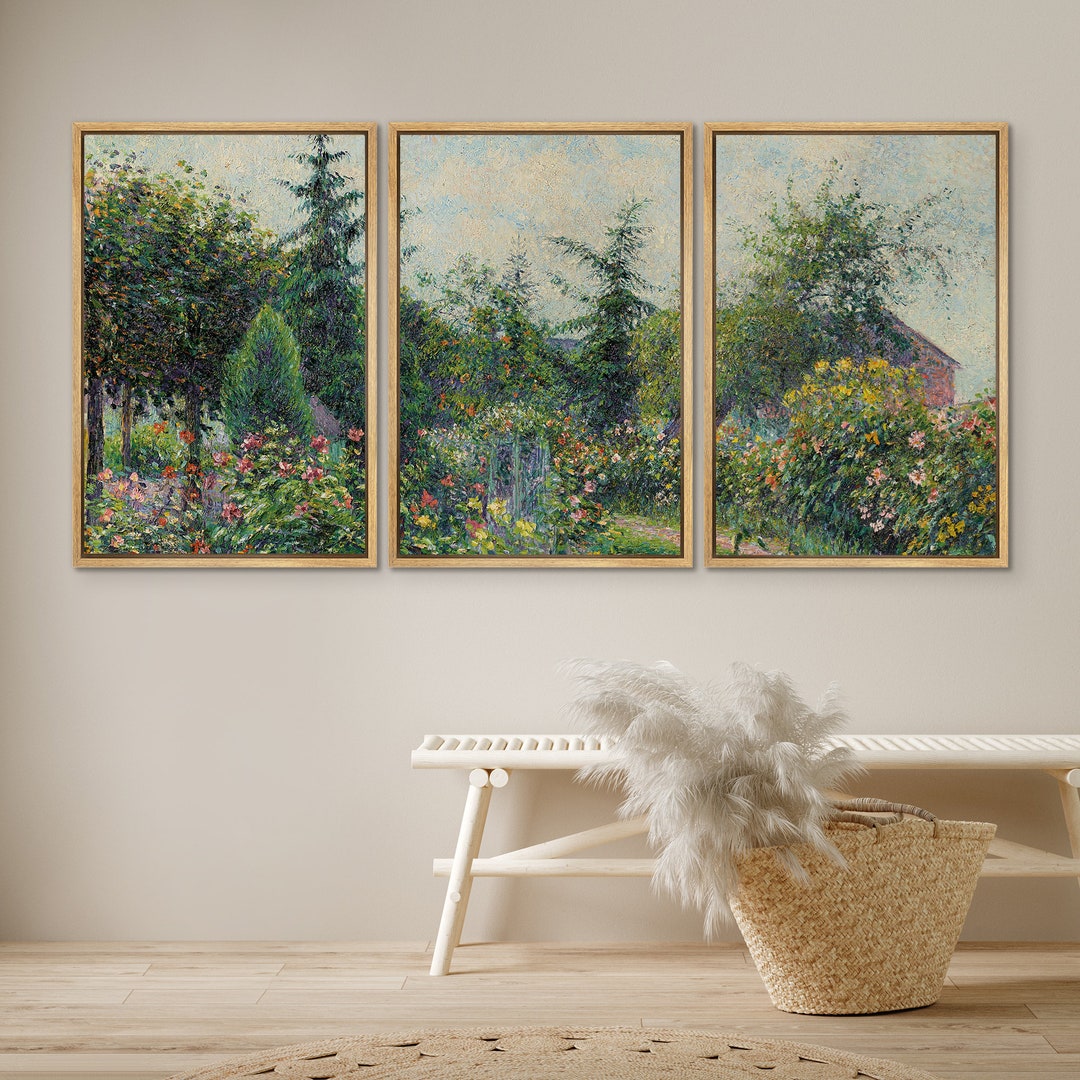 Framed Canvas Wall Art Set of 3 Wildflower Field Oil Painting Print ...