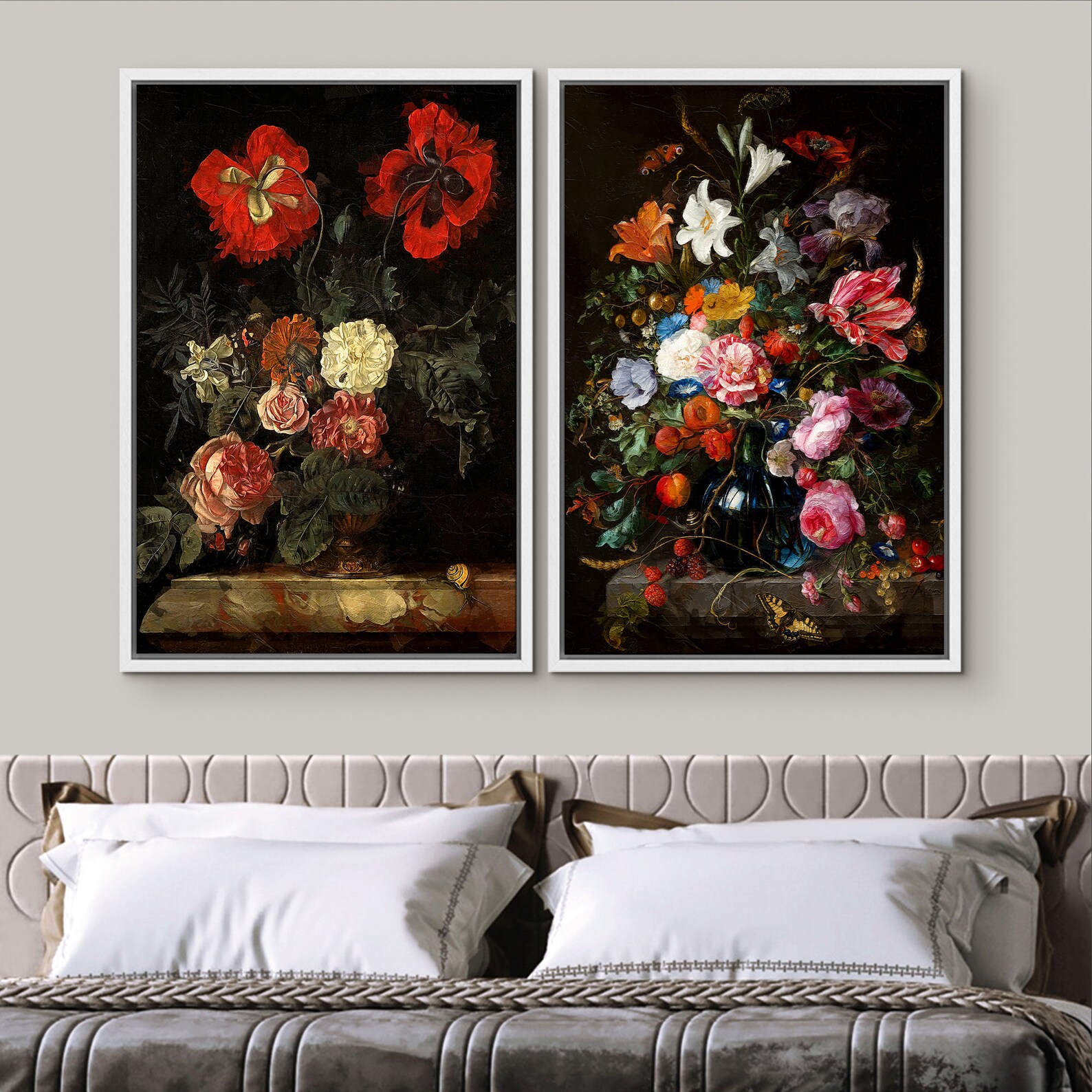 Dustinway Framed Canvas Print Wall Art Set of 2 Moody Flower Floral ...