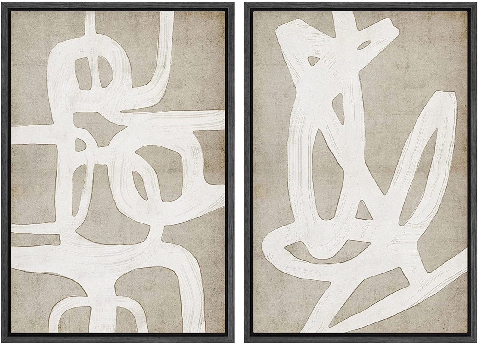 Dustinway Framed Canvas Print Wall Art Set of 2 Tan Paint Strokes ...