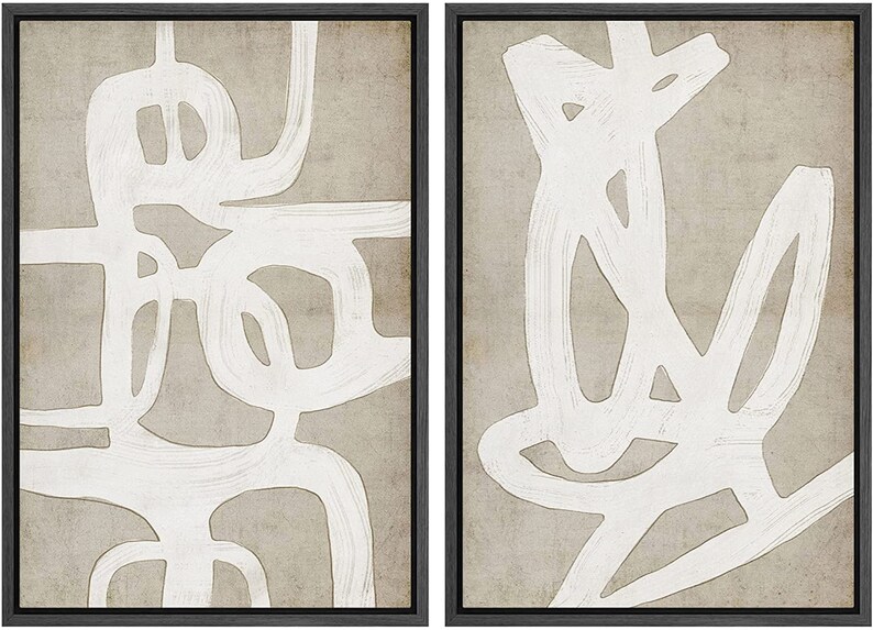Dustinway Framed Canvas Print Wall Art Set of 2 Tan Paint Strokes ...