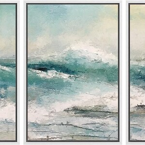 Dustinway Framed Canvas Print Wall Art Set of 3 Nautical Beach Ocean Wave Seascape Modern Art ...