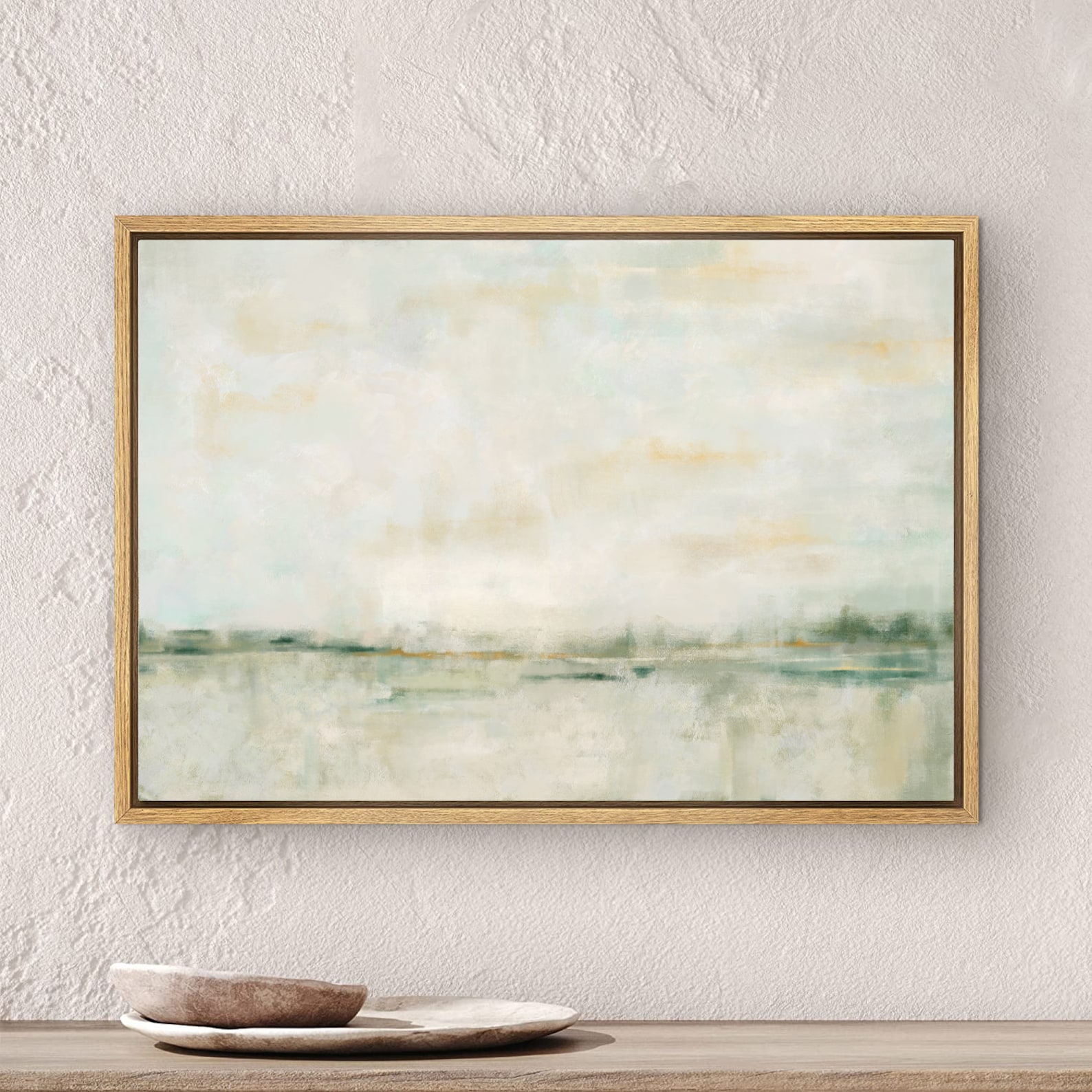 Dustinway Framed Canvas Print Wall Art Set Pastel Green Tan Abstract ...