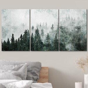 Dustinway Framed Canvas Print Wall Art Set of 3 Watercolor Green Forest ...