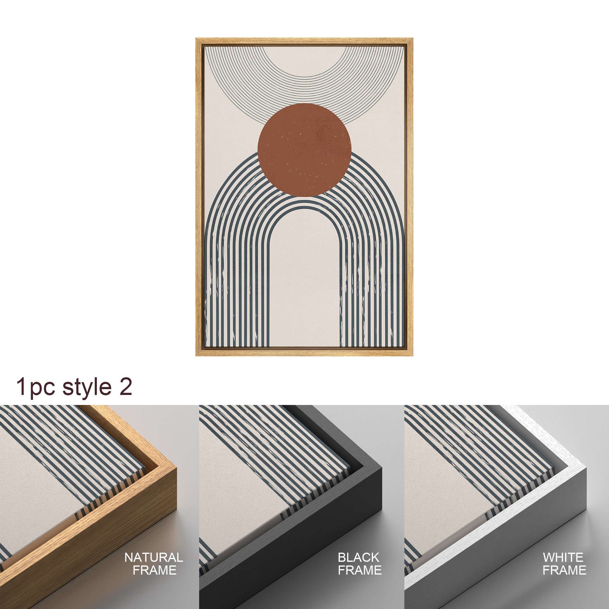 Dustinway Framed Canvas Print Wall Art Set of 3 Geometric Sun Abstract ...
